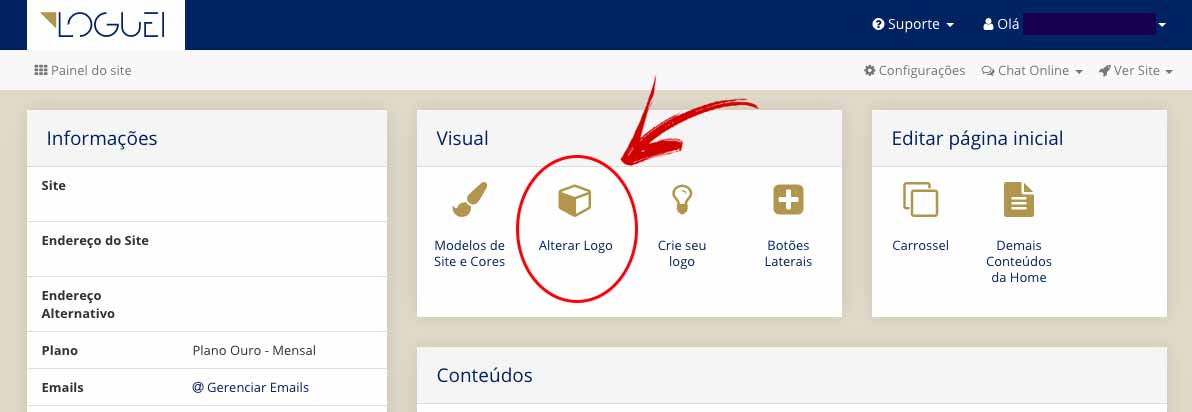Alterar logo no seu site Loguei - Passo a passo - Loguei.com